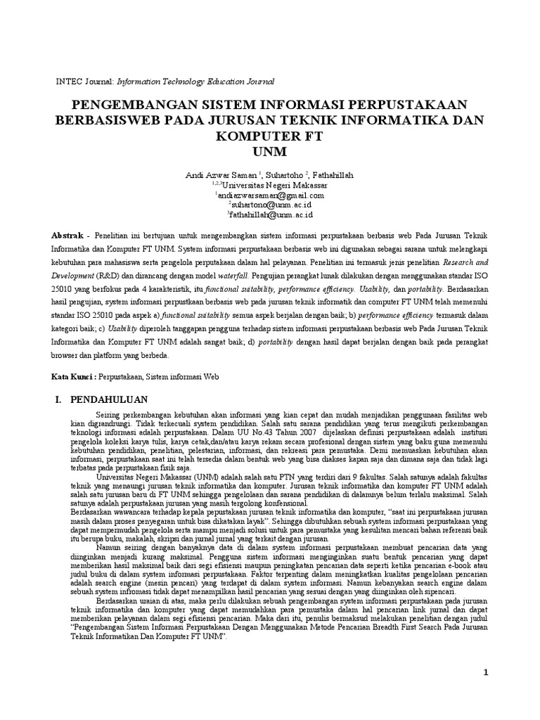 Pengembangan Sistem Informasi Perpustakaan Berbasisweb Pada Jurusan Teknik Informatika Dan ...