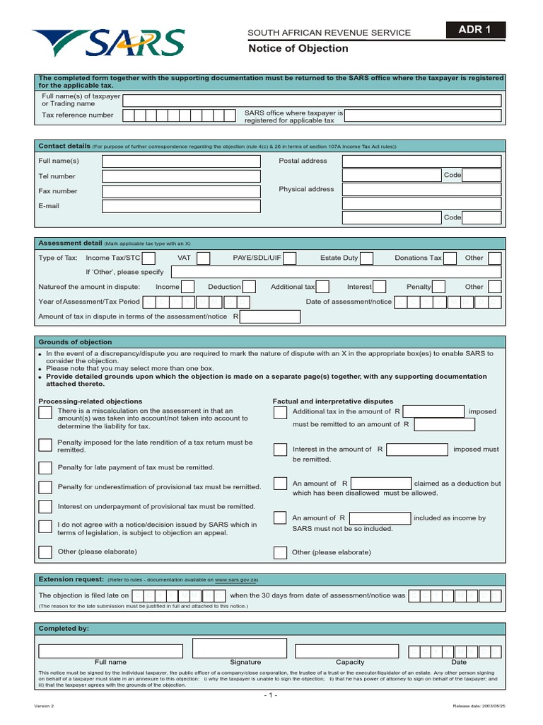 ADR1 - Notice of Objection | Download Free PDF | Taxes | Taxpayer