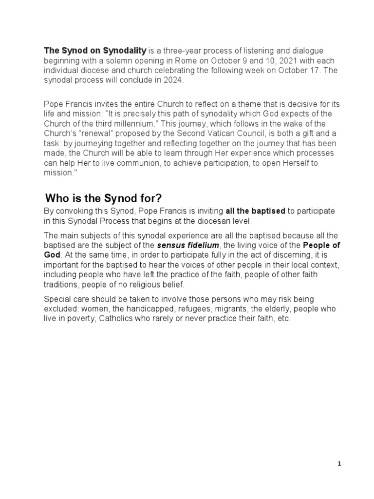 The Synod On Synodality | PDF | Catholic Church | Diocese