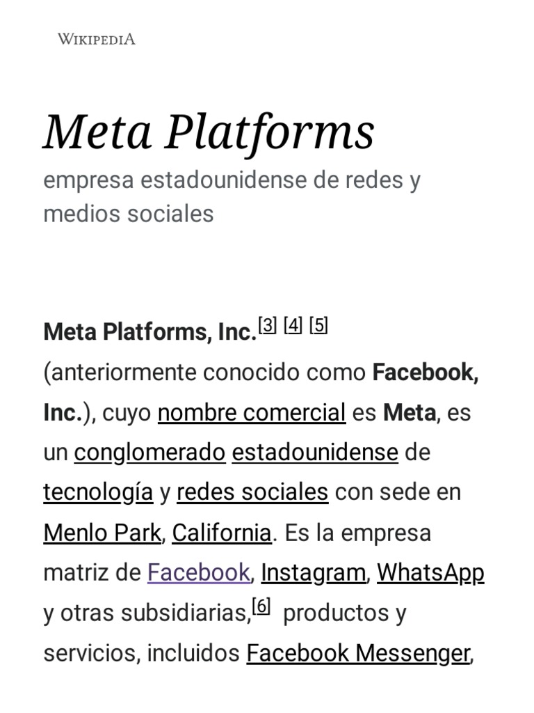 Meta Platforms - Wikipedia, La Enciclopedia Libre | PDF | Empresas ...