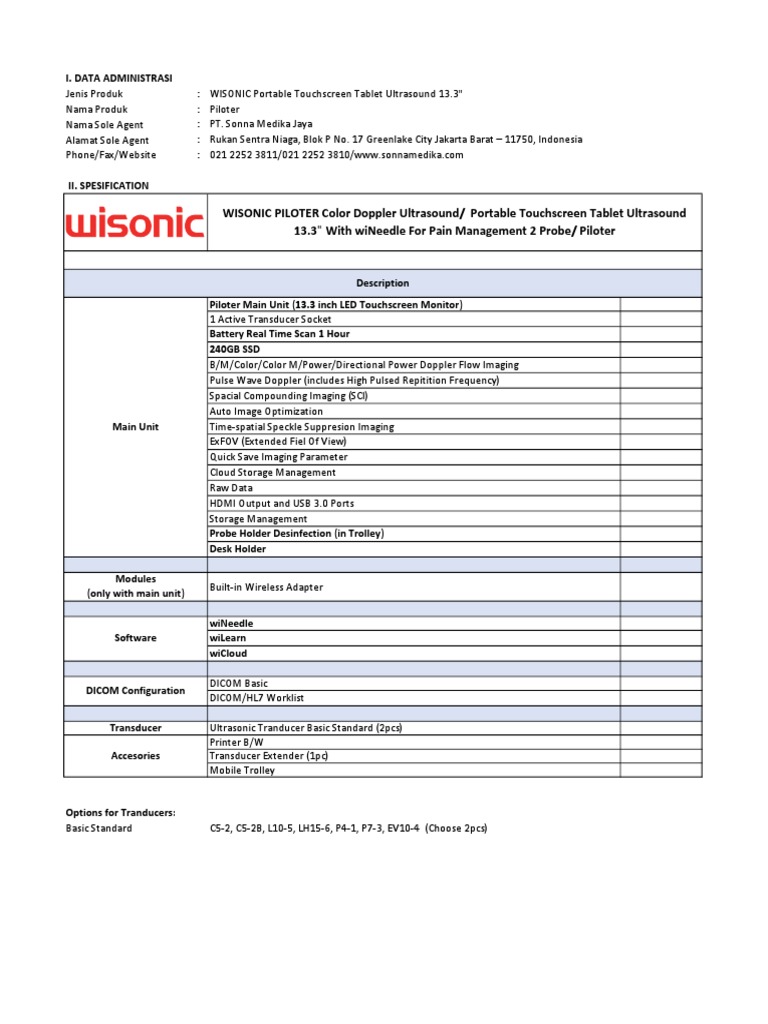 WISONIC Piloter Ultrasound Overview | PDF
