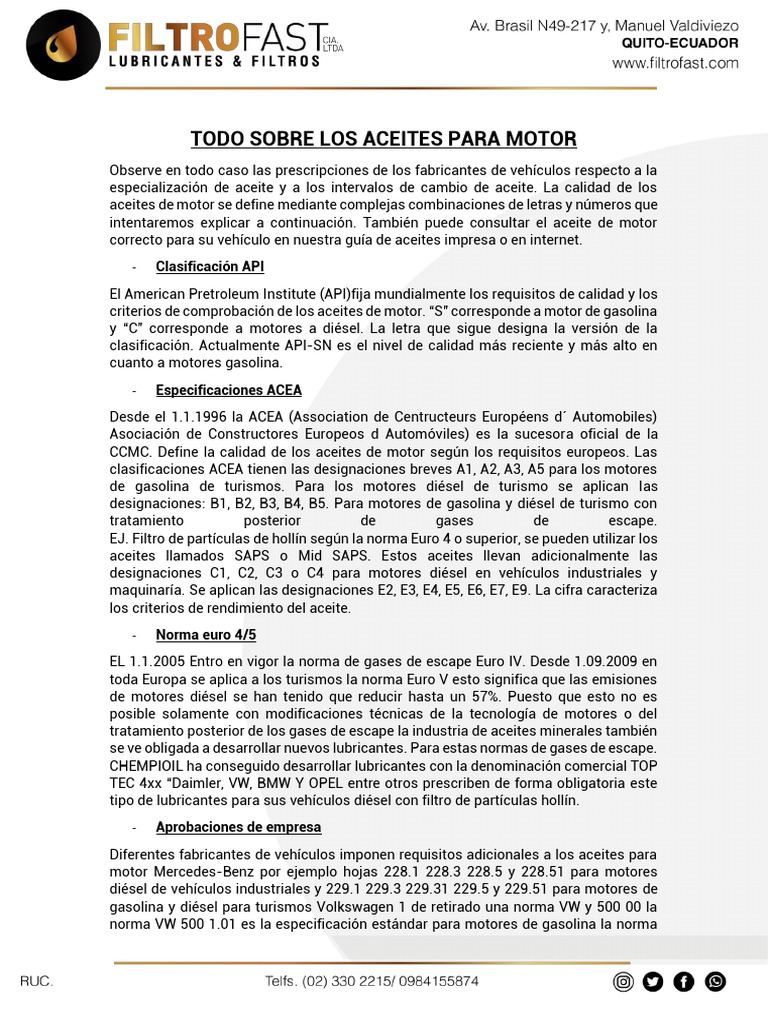 TODO SOBRE LOS ACEITES PARA MOTOR - Compressed | PDF | Aceite de motor ...