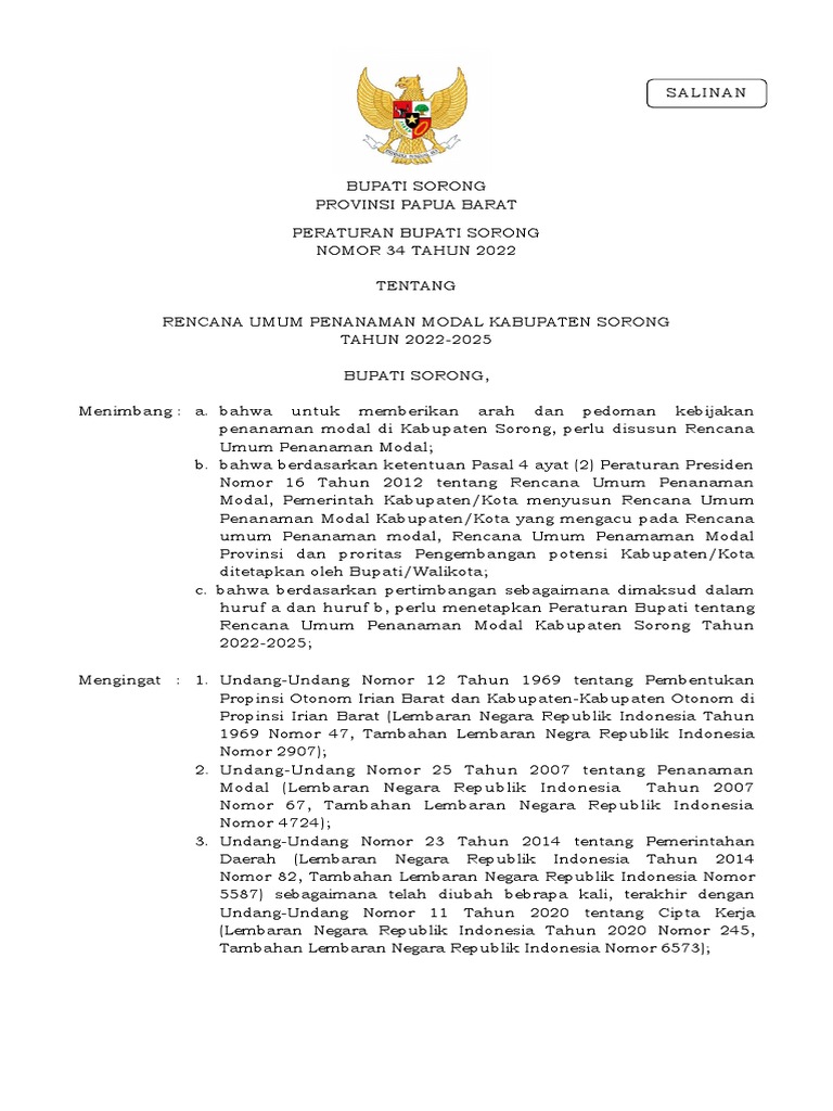 PERBUP Kab Sorong No 34 Tahun 2022 Tentang RUPM Kabupaten Sorong | PDF PERBUP Kab Sorong No 34 Tahun 2022 Tentang RUPM Kabupaten Sorong | PDF
