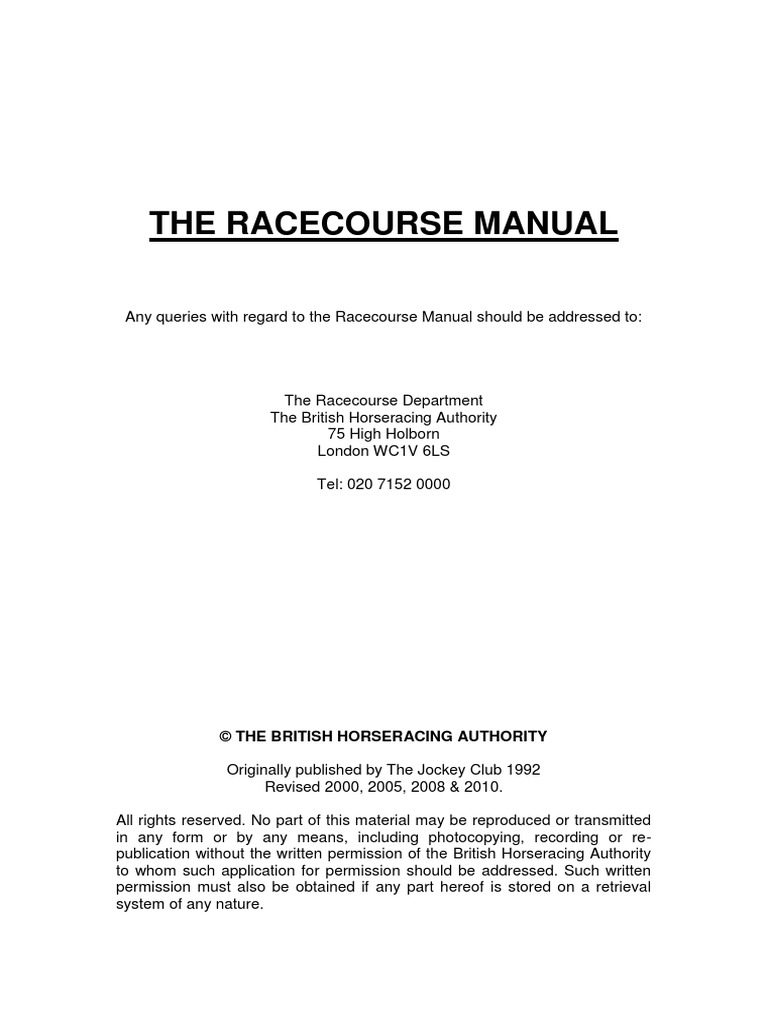 Racecourse Manual 2014 UPDATE | PDF | Horse Racing | Closed Circuit ...