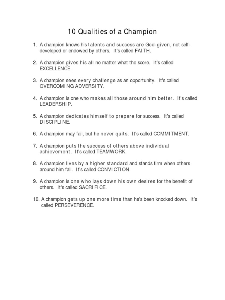 10 Qualities of A Champion | PDF