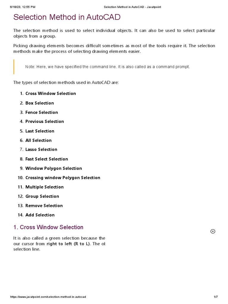 5-Selection Method in AutoCAD - Javatpoint | PDF