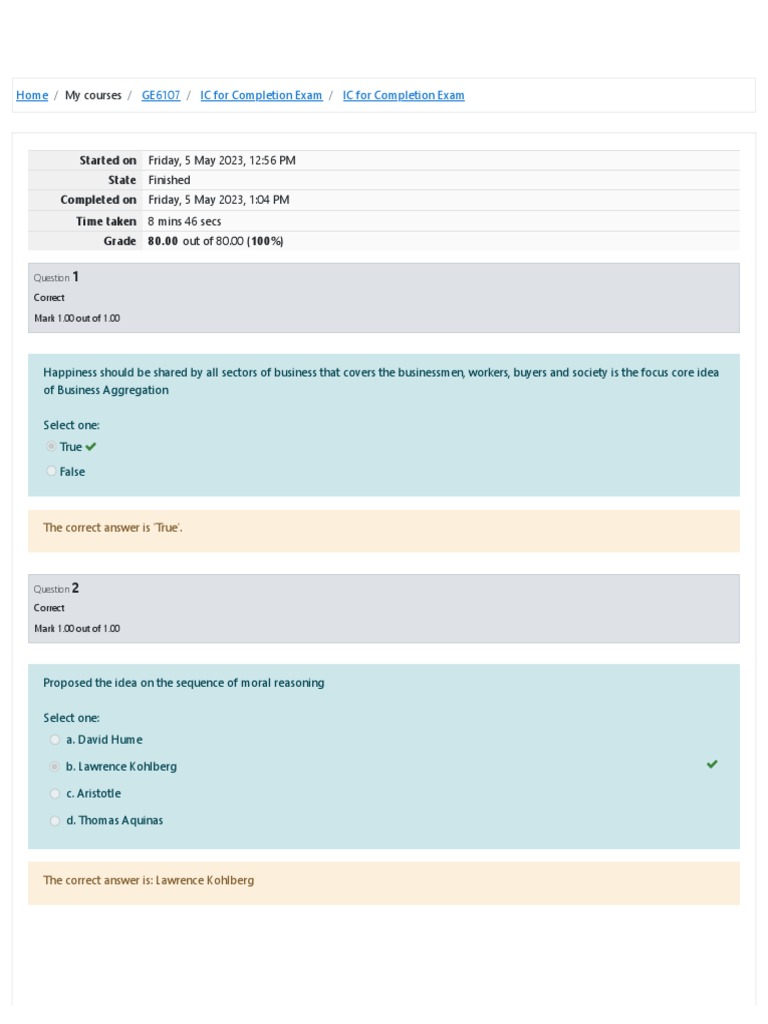 IC For Completion Exam - Attempt Review - UGRD GE-6107 ETHICS | PDF | Morality | Courage