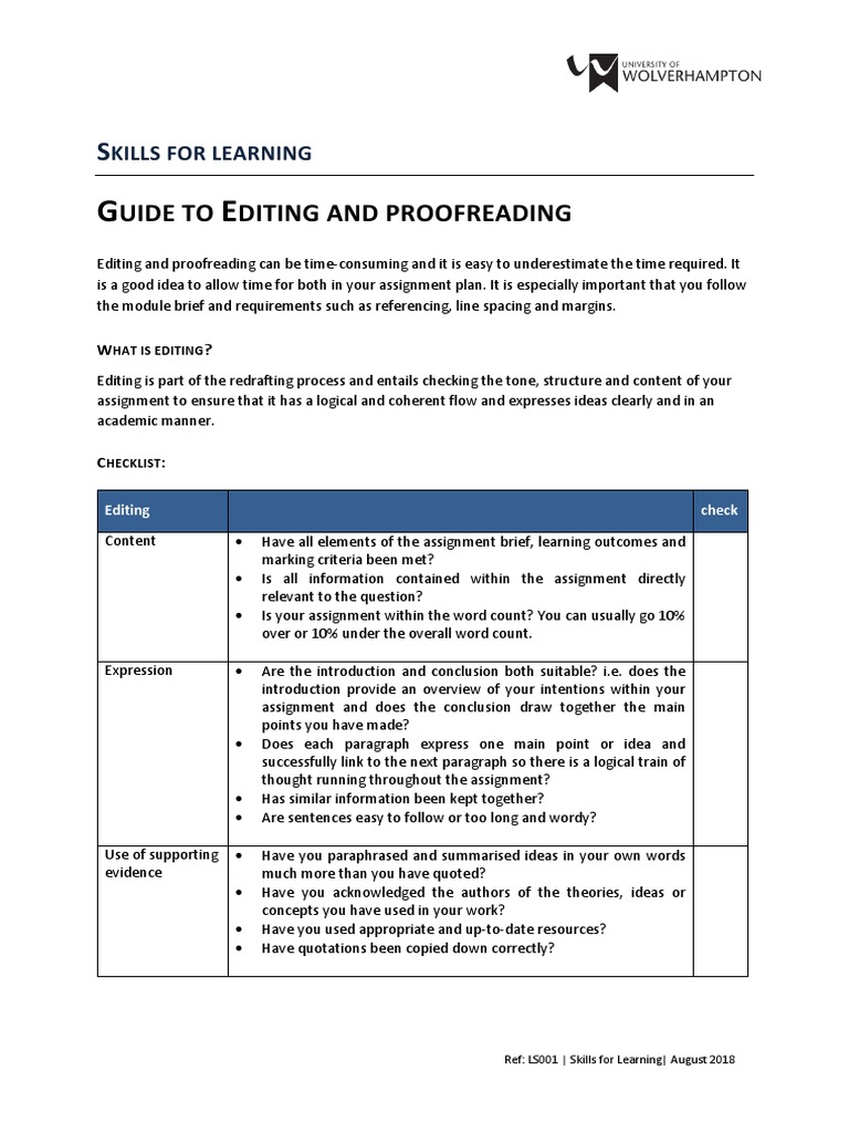 LS001 Guide To Editing and Proofreading | PDF | Proofreading | Grammar LS001 Guide To Editing and Proofreading | PDF | Proofreading | Grammar
