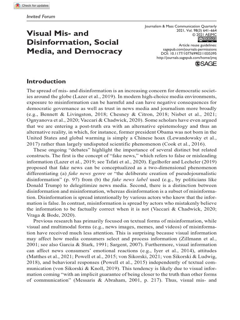 Visual Mis - and Disinformation, Social Media, and Democracy | PDF | Social Media | Popular ...