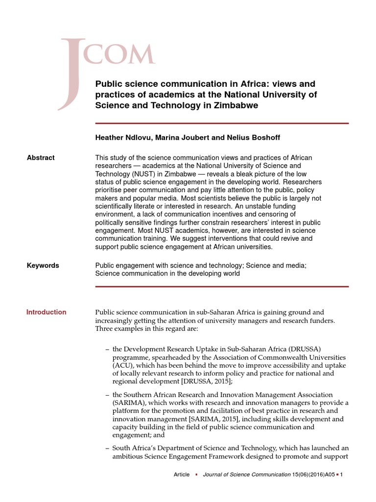 Public Science Communication in Africa Views and Practices of Academics ...