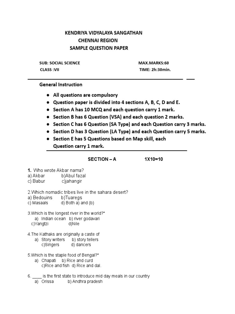 VII QP SST - Sample 22-23 | PDF