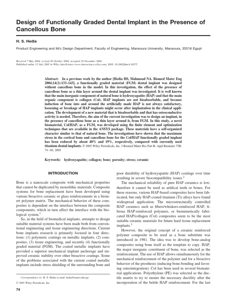 Design of Functionally Graded Dental Implant in The Presence of ...