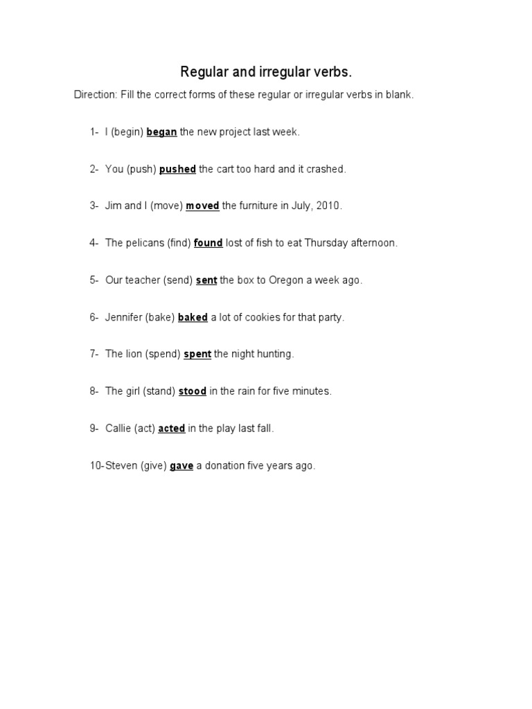 Regular and Irregular Verb Exercises | PDF | Language Arts & Discipline ...