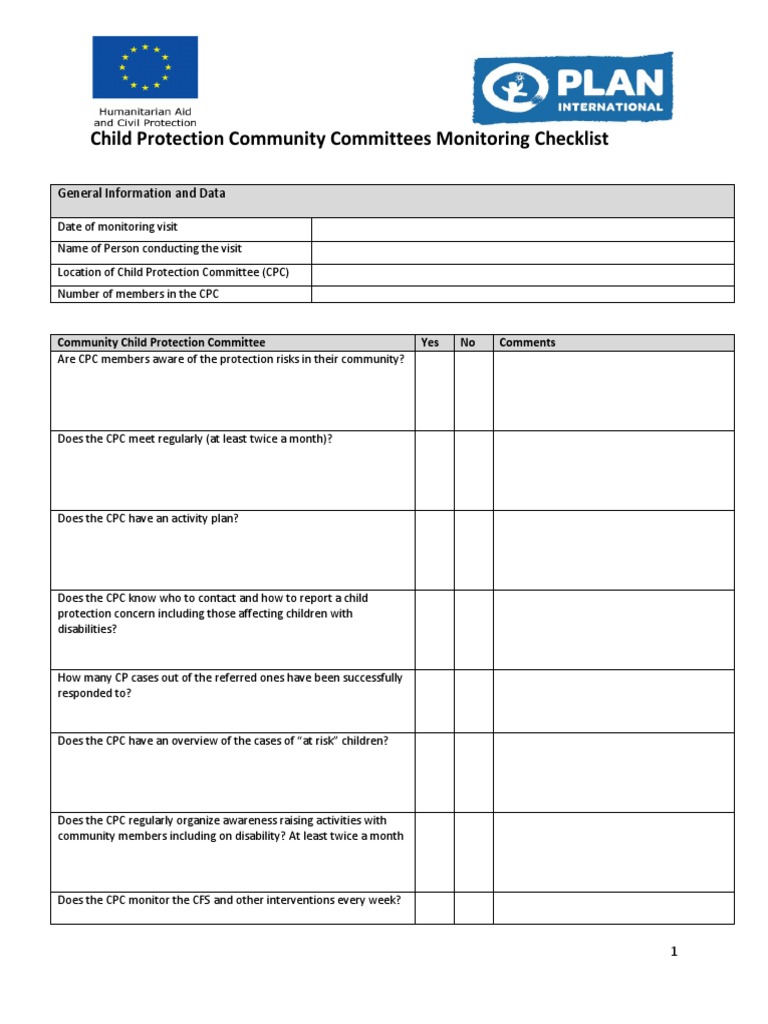 Child Protection Committtee Monitoring Checklist | PDF | Career & Growth