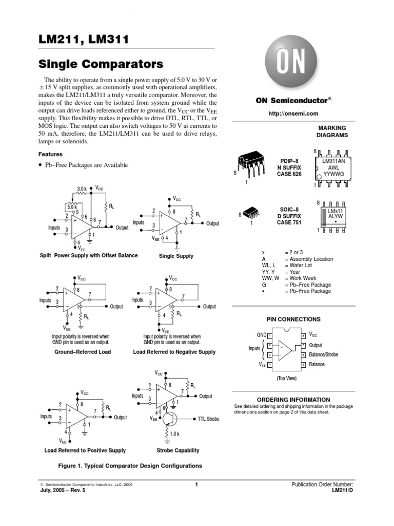 LM211, LM311 Single Comparators: $15 V Split Supplies, As Commonly Used ...