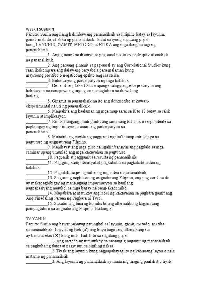 Week 1 Subukin | PDF