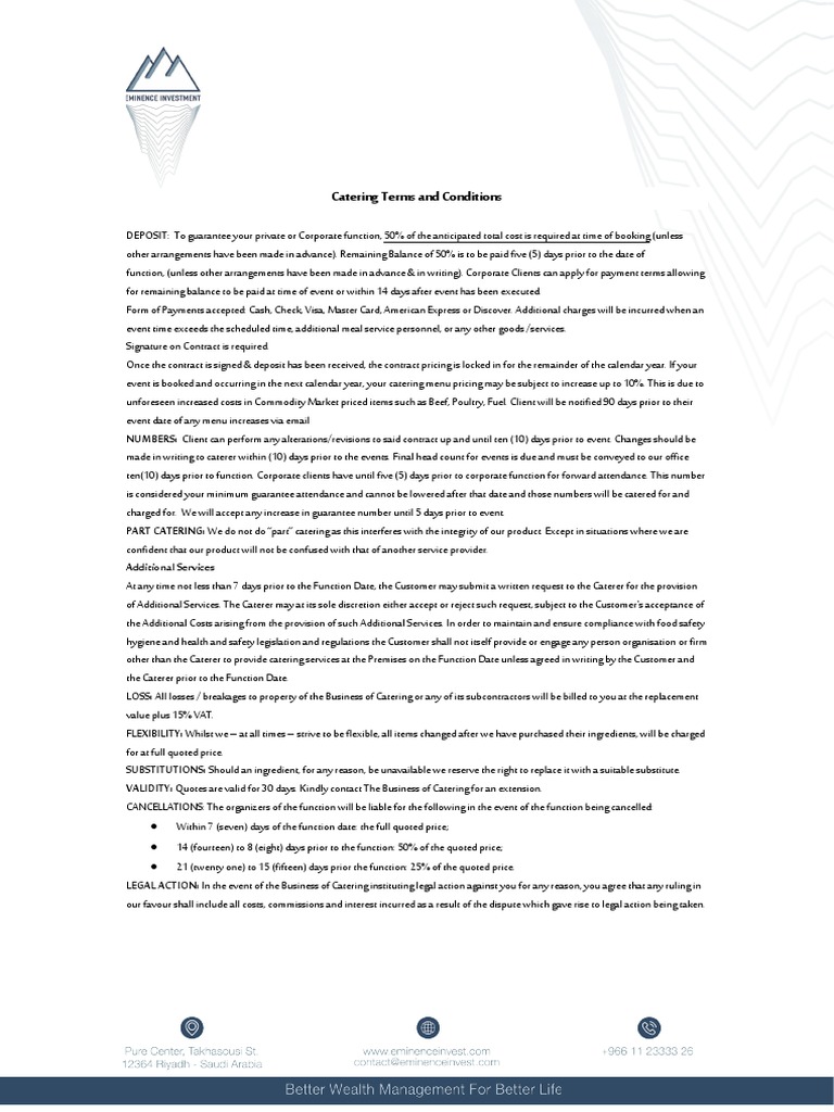 Catering Terms & Conditions | PDF