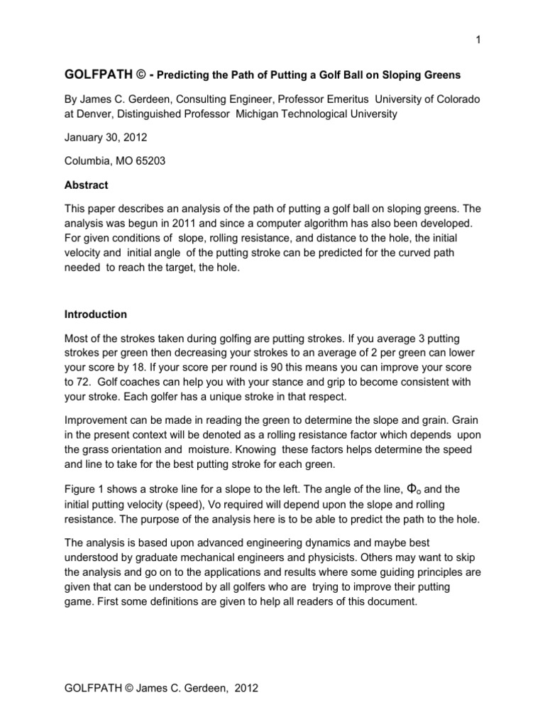GOLFPATH Predicting The Path of Putting | PDF