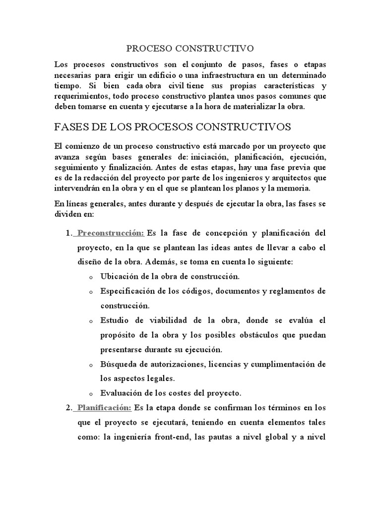 Proceso Constructivo | PDF | Planificación | Ingeniero civil