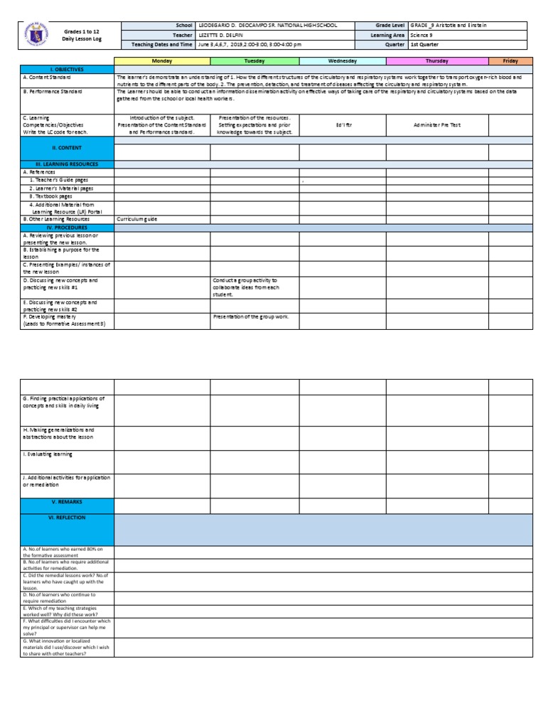 Grade 9 Science Daily Lesson Log | PDF | Learning | Heredity
