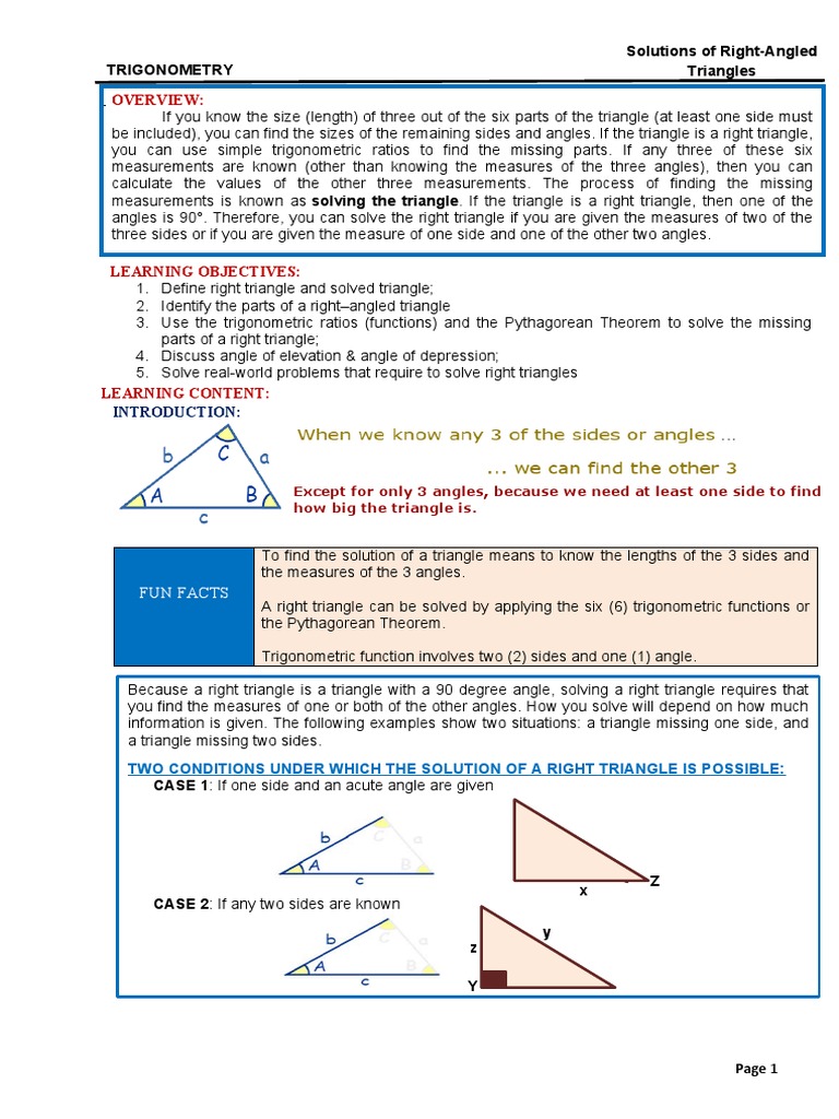 MODULE in RIGHT TRIANGLES | PDF | Triangle | Trigonometry