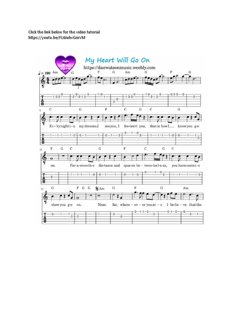 Celine Dion My Heart Will Go On Everyda Easy Guitar Tab | PDF