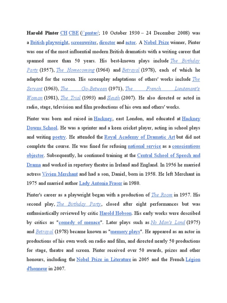 Harold Pinter Pdf Classics