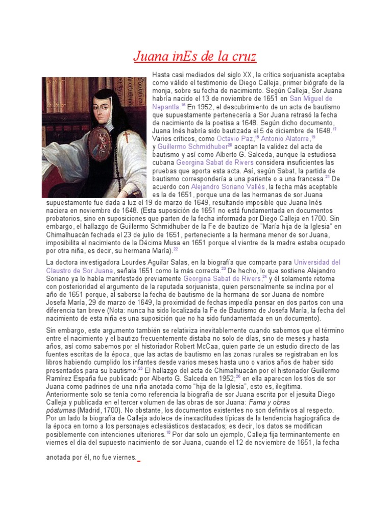 Nacimiento y biografía de Sor Juana Inés | PDF