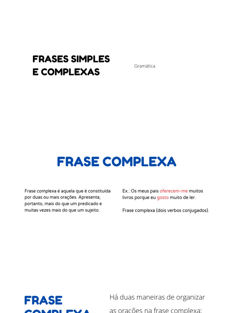 Frases Complexas: Tipos e Exemplos | PDF | Gramática | Sintaxe