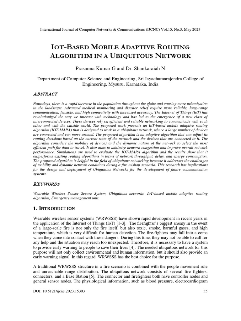 Iot Based Mobile Adaptive Routing Algorithm In A Ubiquitous Network Pdf Routing Computer