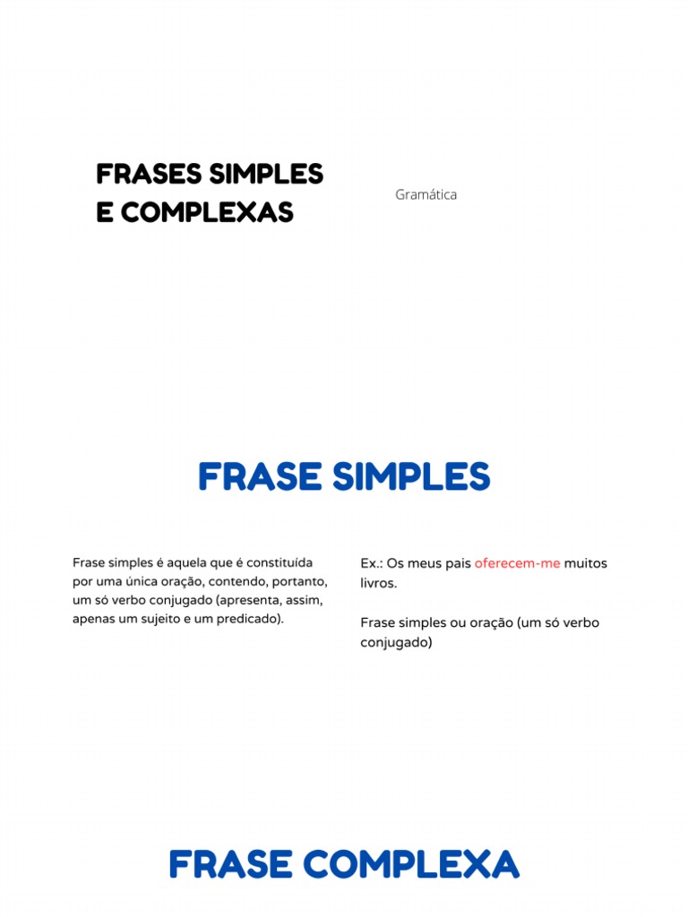 Gramática - Frases Simples e Complexas | PDF
