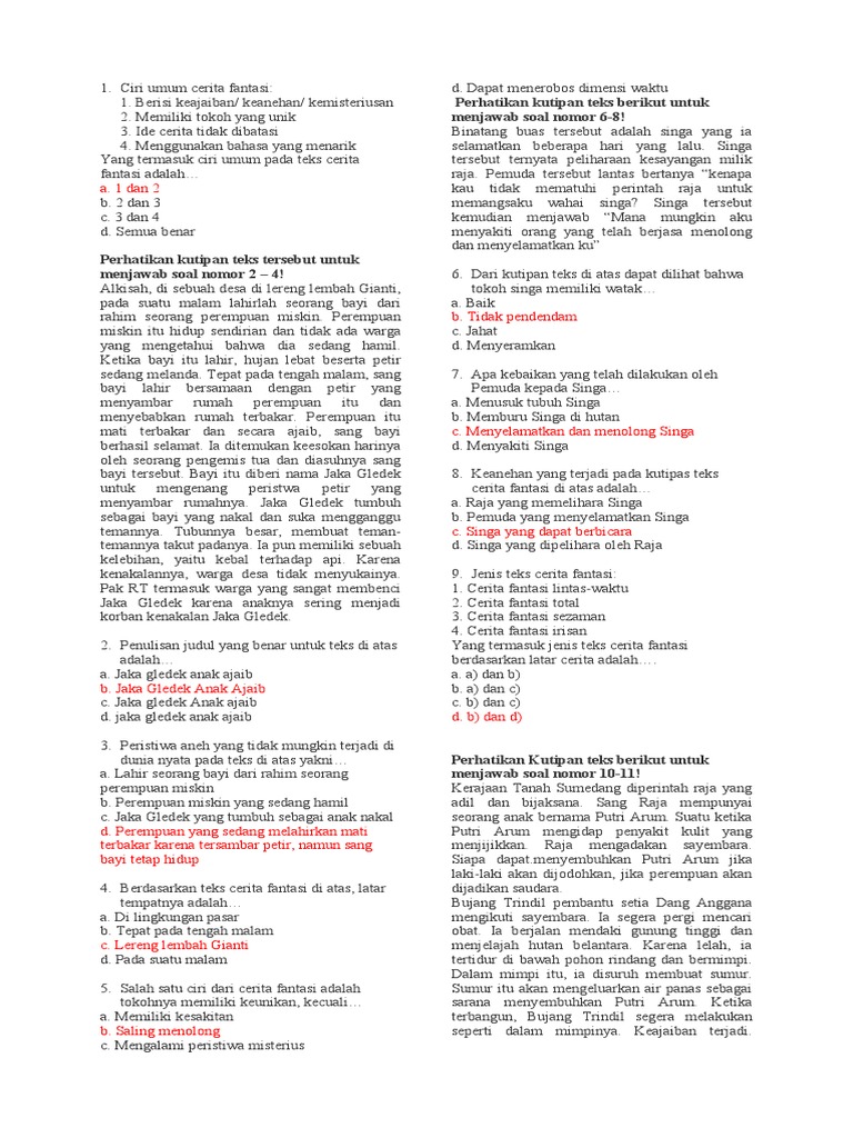 Uts Kelas 7 Teks Fantasi | PDF | Fiksi Misteri, Thriller, & Kejahatan ...