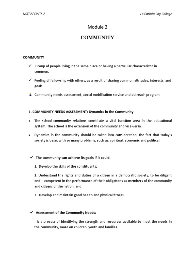 NSTP-Module 2-1 | Download Free PDF | Needs Assessment | Community