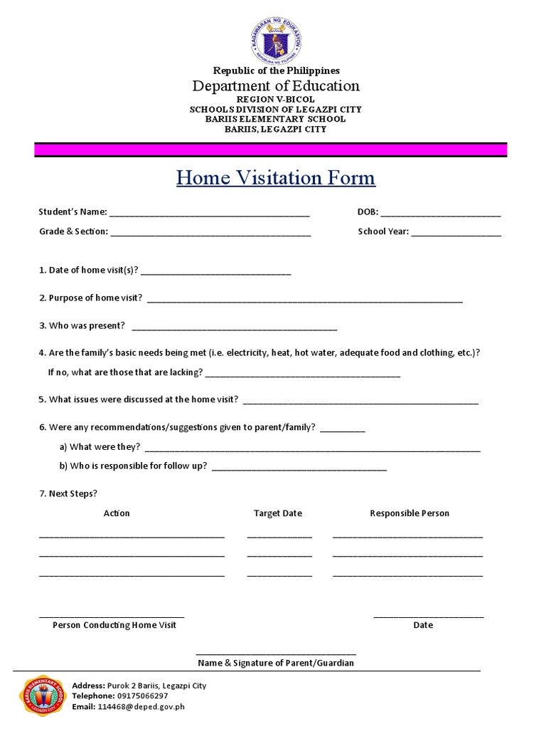 Home Visitation Form | PDF