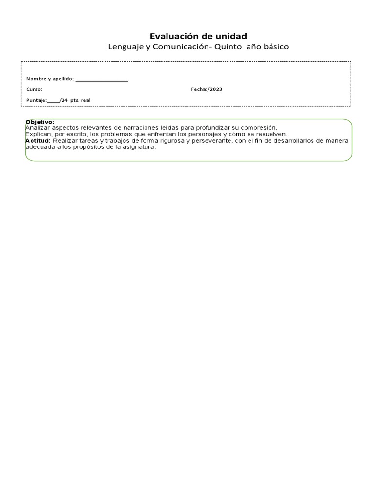 Evaluacion Unidad 2 de 5° Básico | PDF