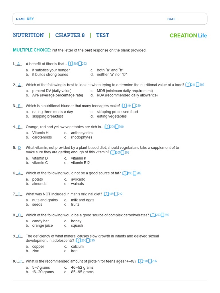 c8 Chapter 8 Test Key | PDF