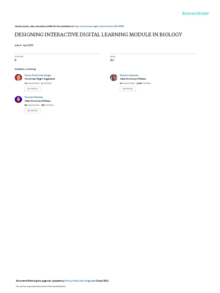 Designing Interactive Digital Learning Module in Biology: April 2022 ...