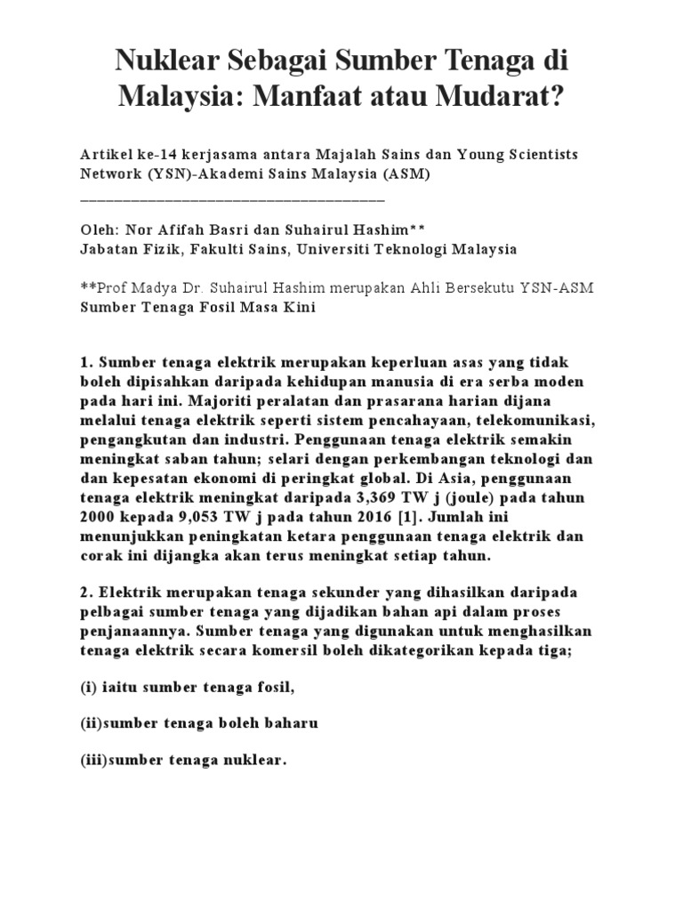 Nuklear Sebagai Sumber Tenaga di Malaysia | PDF