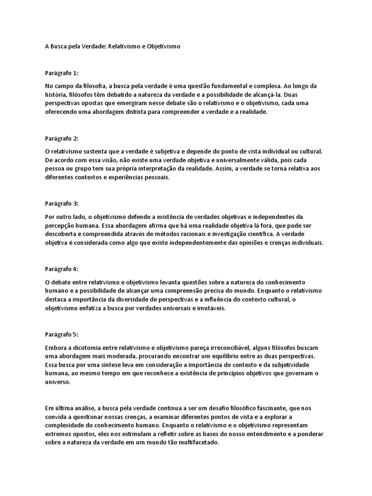 A Busca Pela Verdade Relativismo e Objetivismo | PDF | Filosofia
