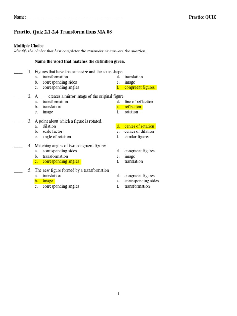 Geometry Transformations Quiz | PDF