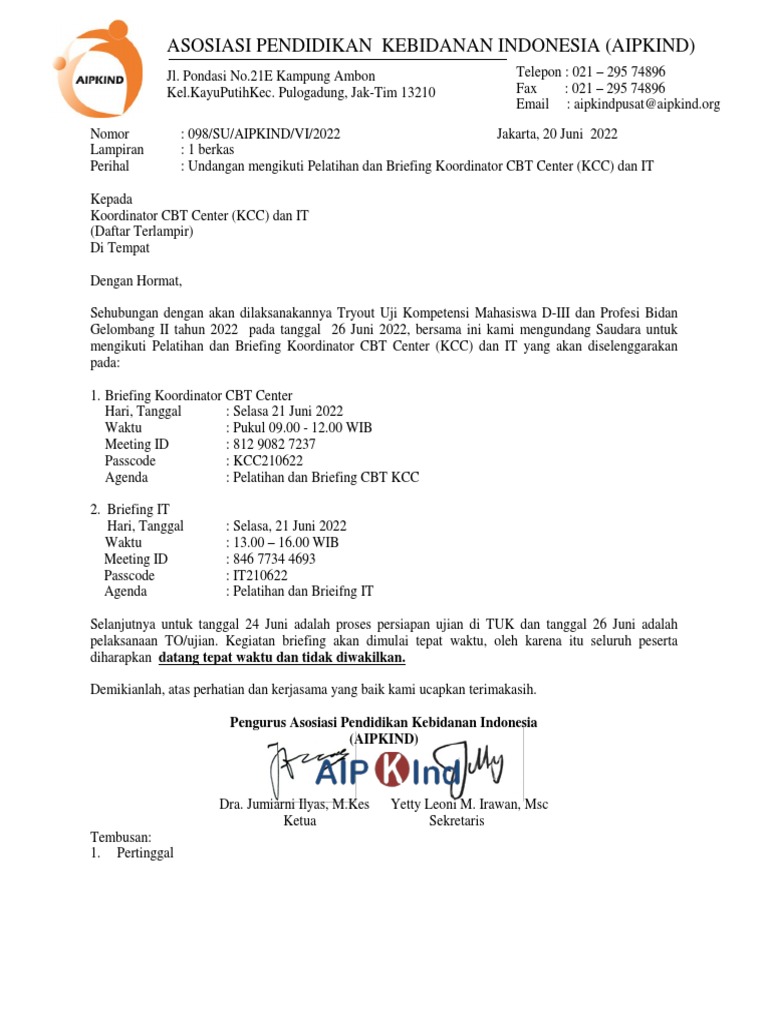 Surat Undangan Briefing IT Dan KCC | PDF