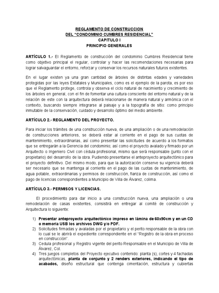 Reglamento de Construcción Cumbres | PDF | Condominio | Arquitecto