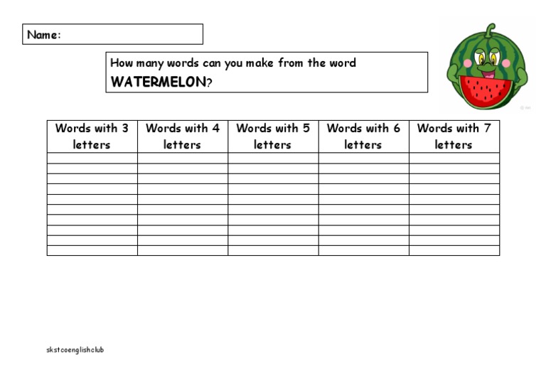 How Many Words Can You Make From The Word WATERMELON | PDF | Foreign ...