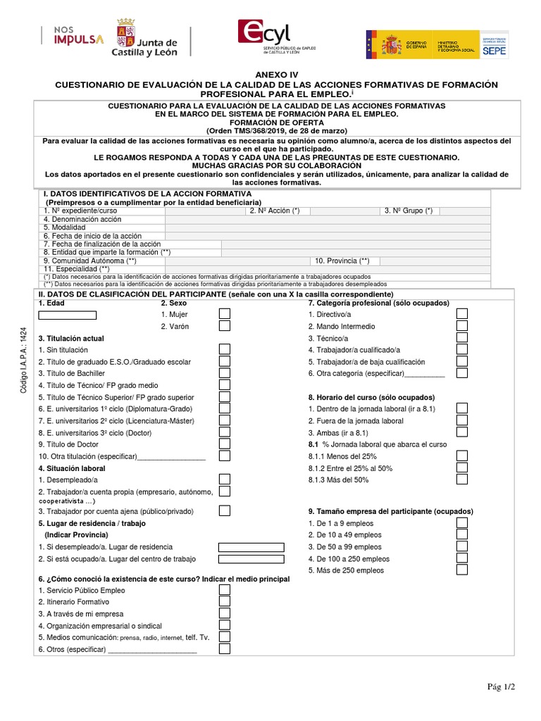 Anexo Iv - Cuestionario de Calidad, 0 | PDF | Evaluación