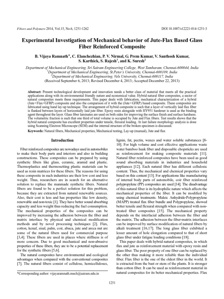 Experimental Investigation of Mechanical Behavior of Jute-Flax Based ...