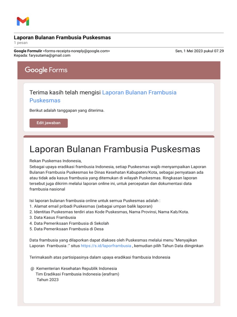 Laporan Frambusia Bulan April | PDF
