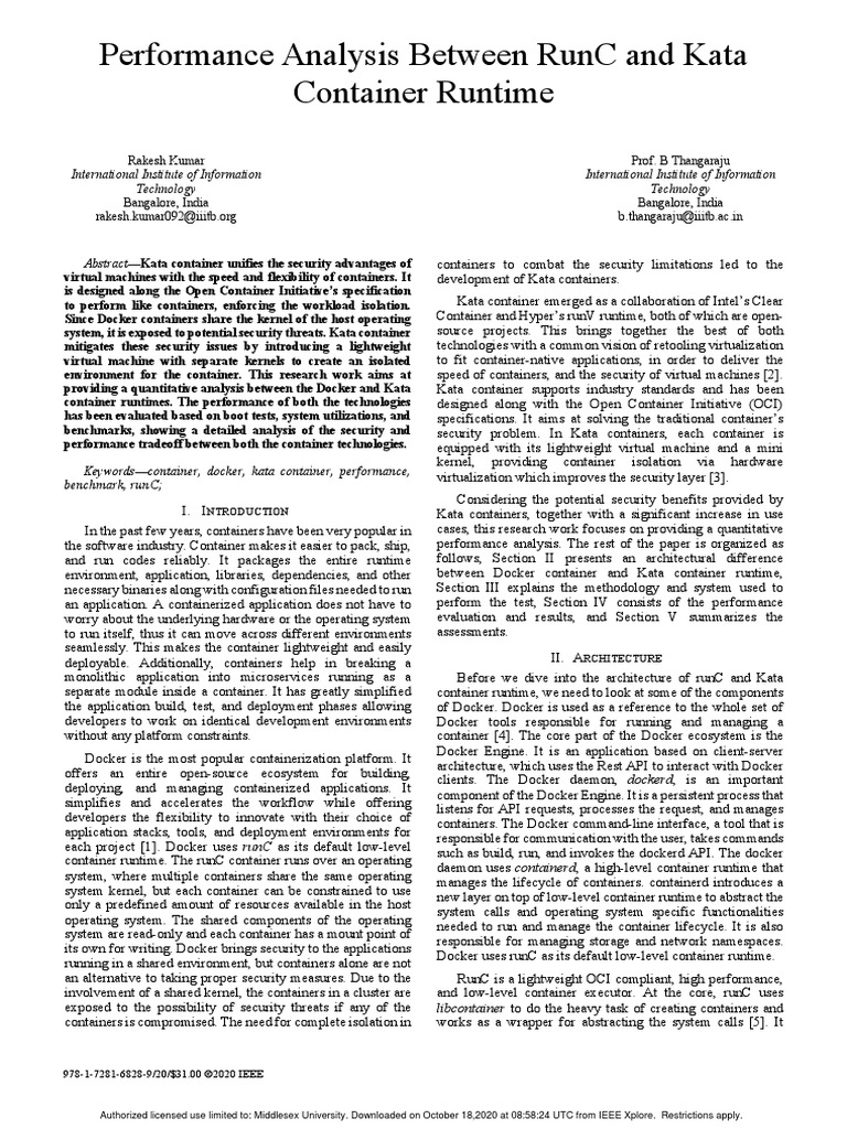 Performance Analysis Between RunC and Kata Container Runtime | PDF ...