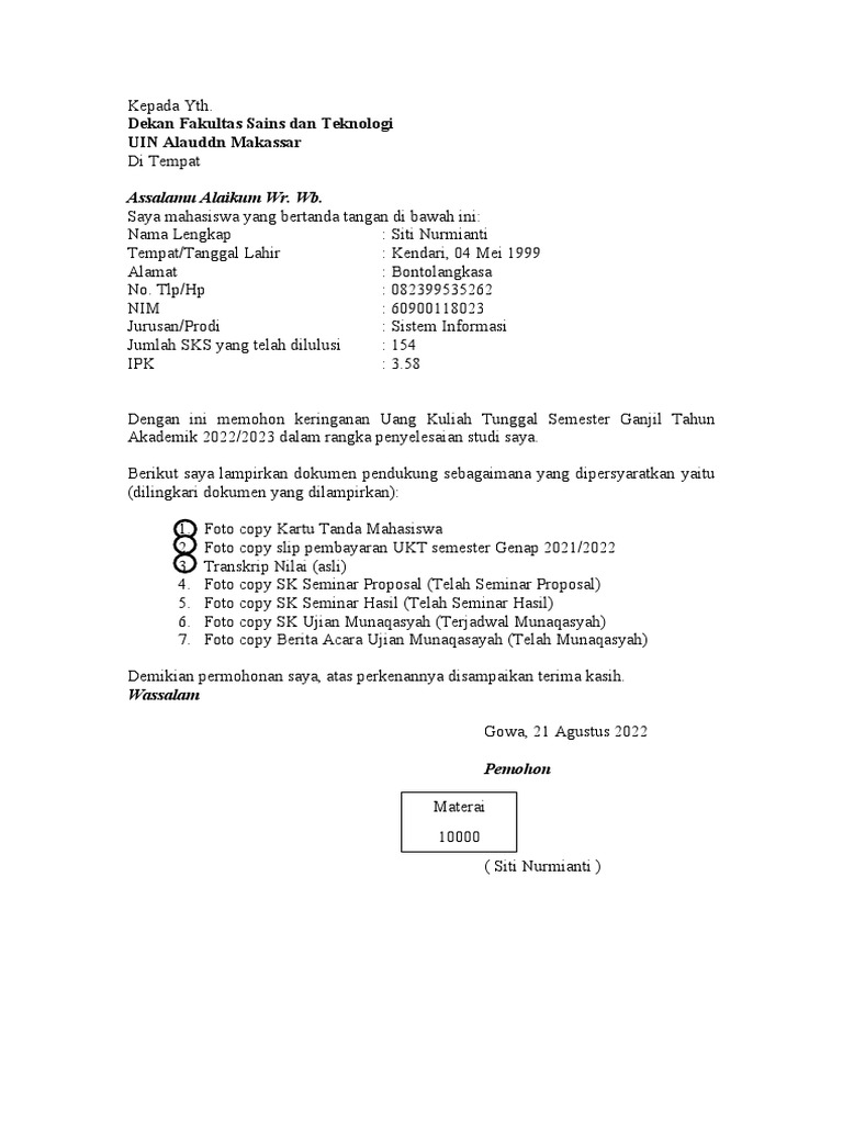 Surat%20Permohonan_Keringanan%20UKT%202022-2023_Tugas%20Akhir | PDF
