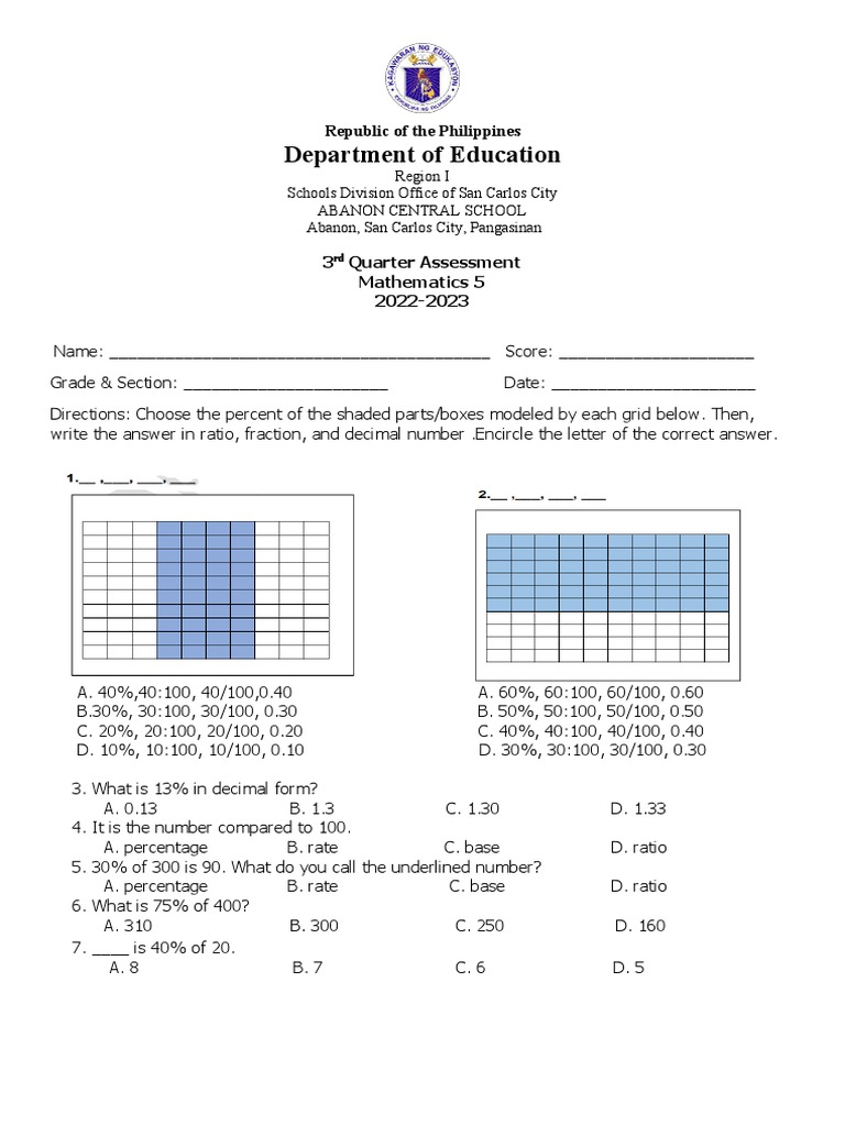3rd Assessment Mathematics 5 | PDF | Geometry | Geometric Shapes