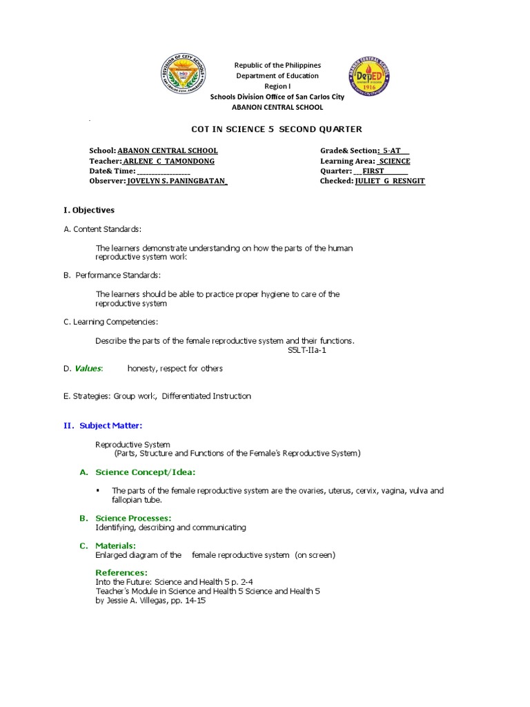 COT2 Orig SCIENCE5 Semi Detailed Lesson Plan | PDF | Reproductive ...